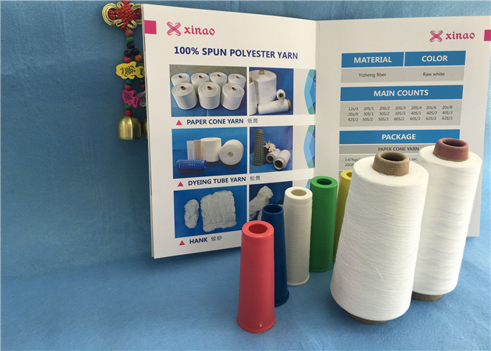 Raw White Bright / Semi Dull Sewing Spun Polyester Yarn With ISO9001 ...